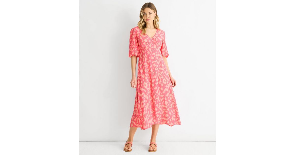 Gini London Pink Animal Print Midi Dress | New Look