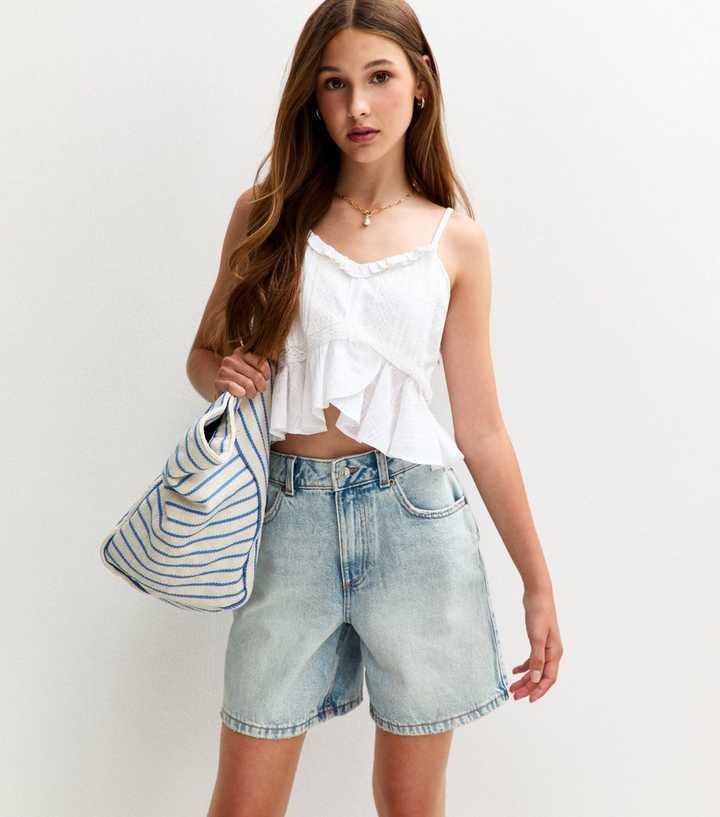 Girls Blue Denim Bermuda Shorts | New Look