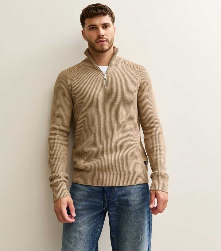 Jack & Jones Camel Half Zip Rib Jumper | New Look