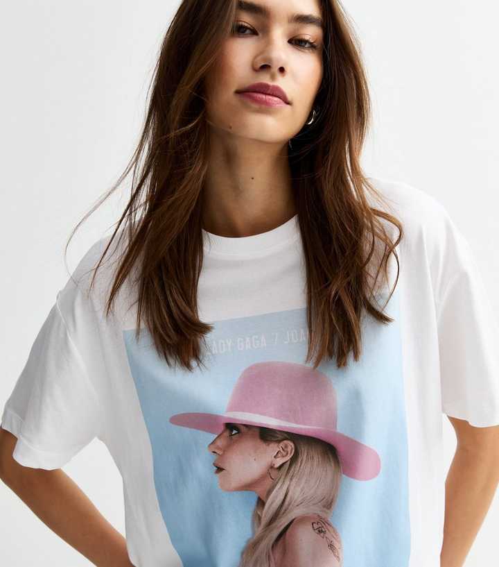 White Lady Gaga Print Oversized T-Shirt | New Look