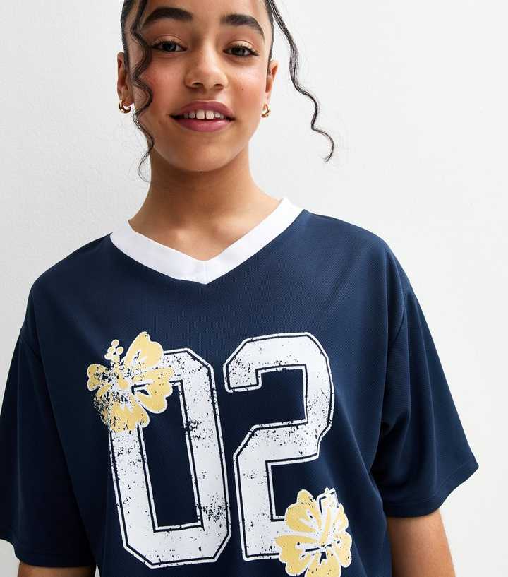 Girls Navy 02 Print Football Top | New Look