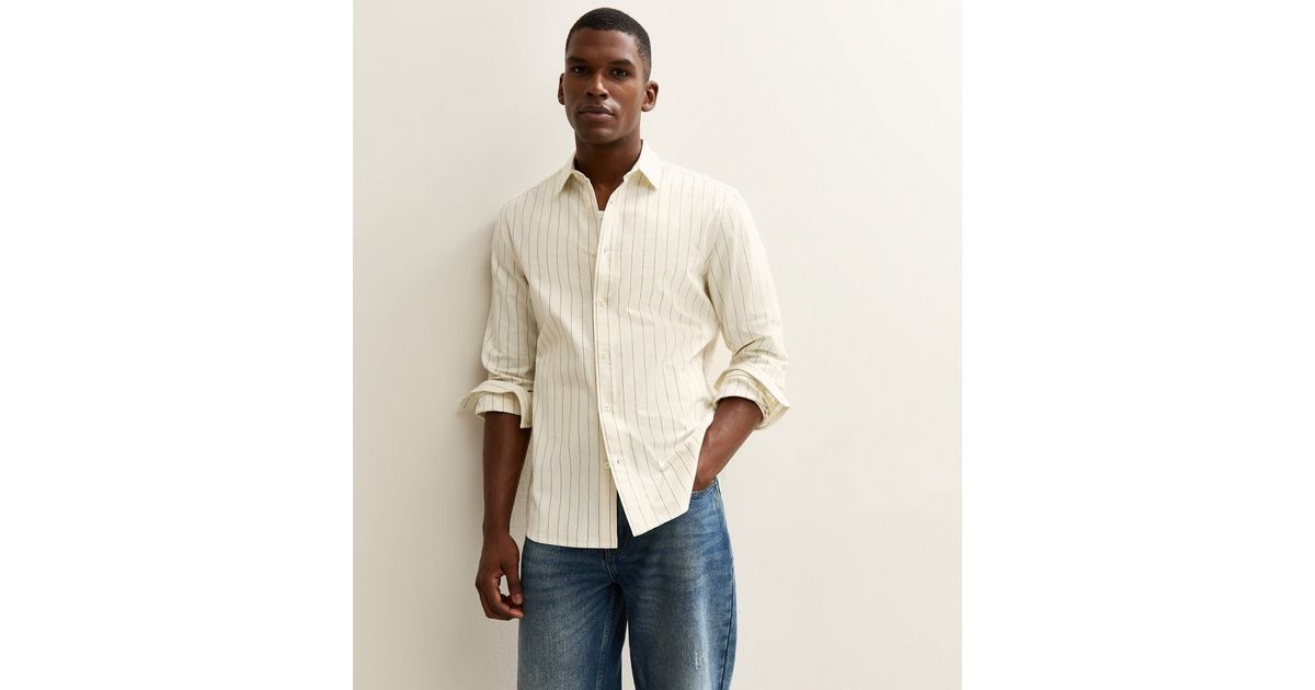 Off White Relaxed Fit Fine Stripe Woven Overshirt | New Look