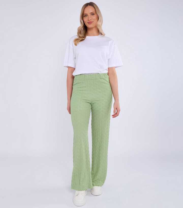 Gini London Green Textured Flared Trousers | New Look