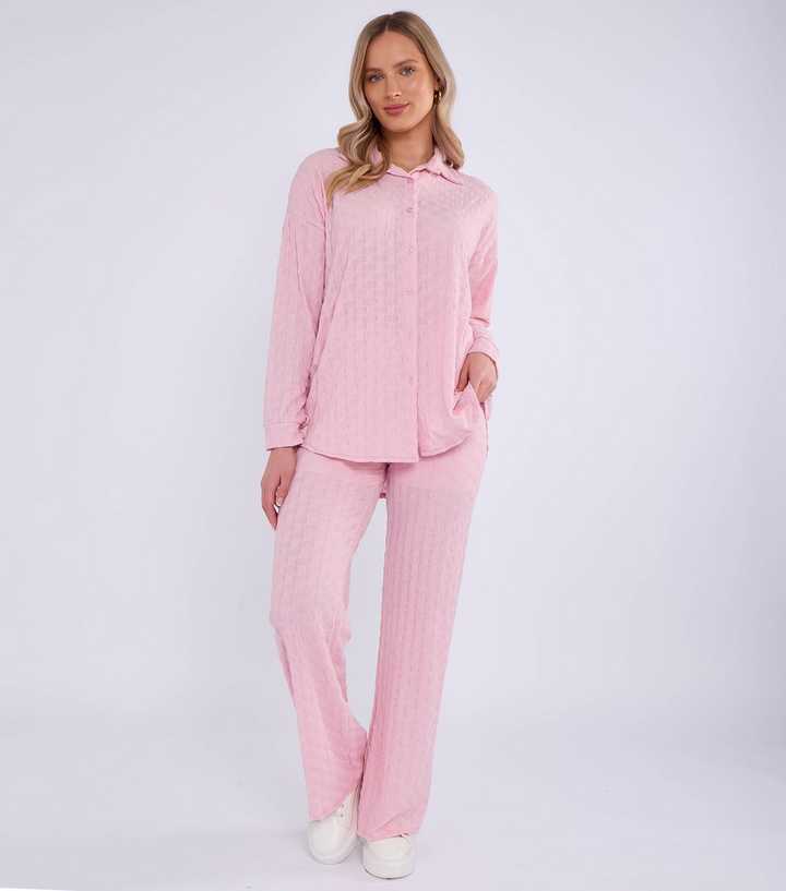 Gini London Pink Textured Oversized Shirt | New Look