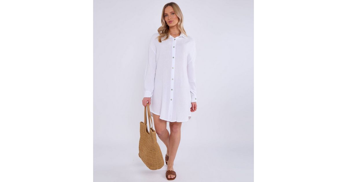 Gini London White Textured Oversized Shirt | New Look