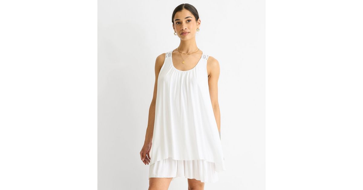 Gini London White Crochet Layered Mini Dress | New Look