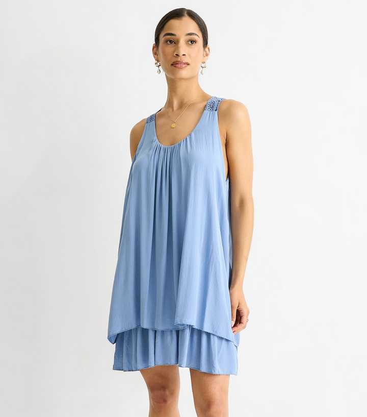 Gini London Blue Crochet Layered Mini Dress | New Look
