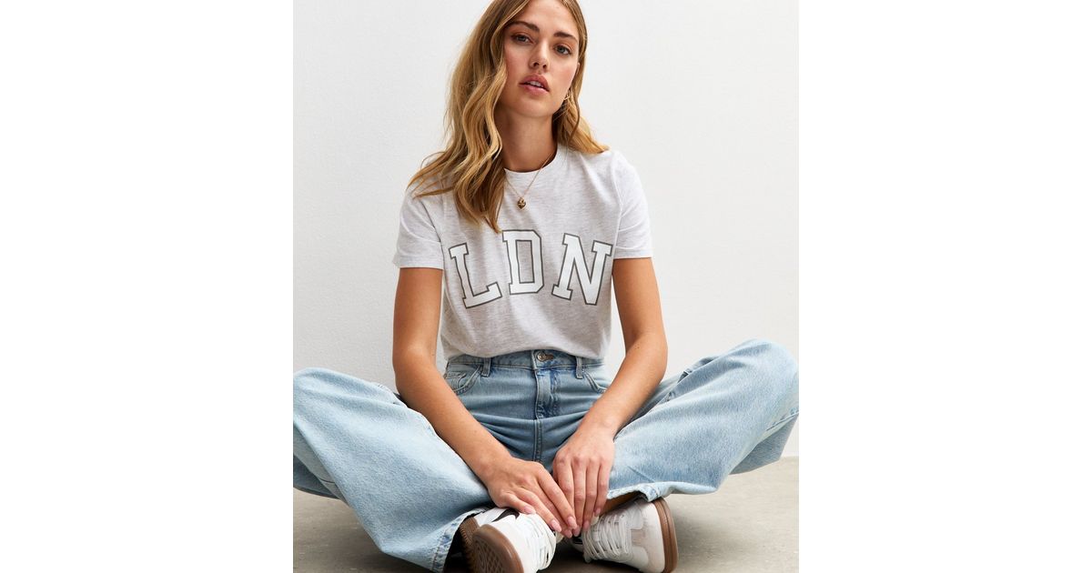 Light Grey LDN Print Jersey T-Shirt | New Look