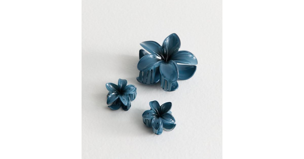 Pack of 3 Bright Blue Ombre Flower Hair Clips | New Look