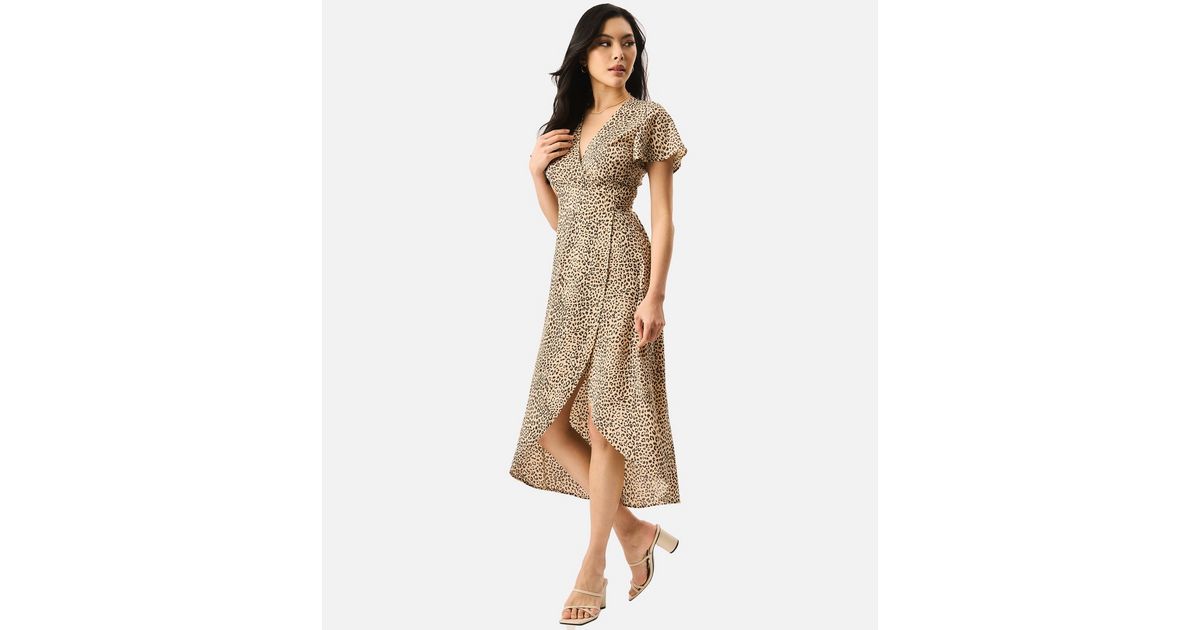 Gini London Brown Leopard Print Midi Wrap Dress | New Look