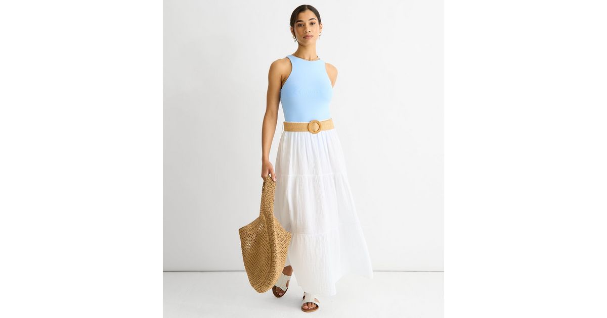 Gini London White Belted Tiered Maxi Skirt | New Look