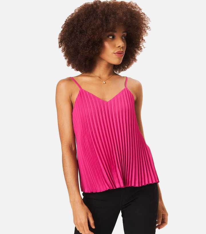 Gini London Bright Pink Pleated Cami Top | New Look