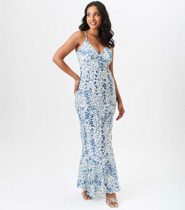Gini London Blue Floral Print Strappy Maxi Dress | New Look