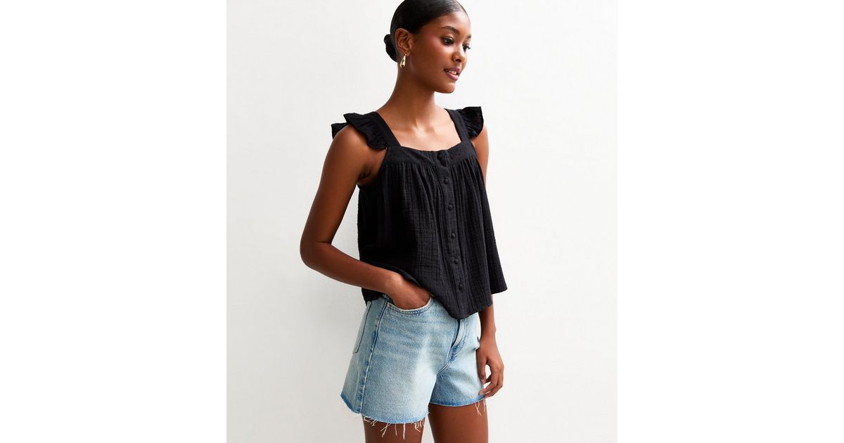 Black Frilly Sleeve Button Up Top | New Look