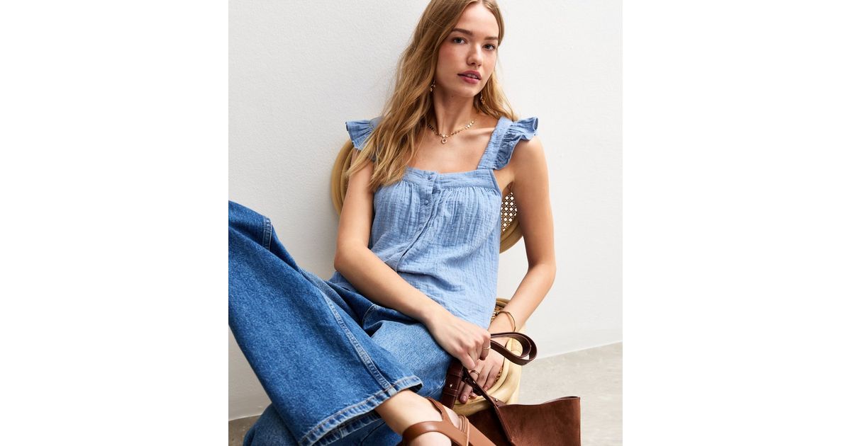 Blue Frilly Sleeve Button Up Top | New Look