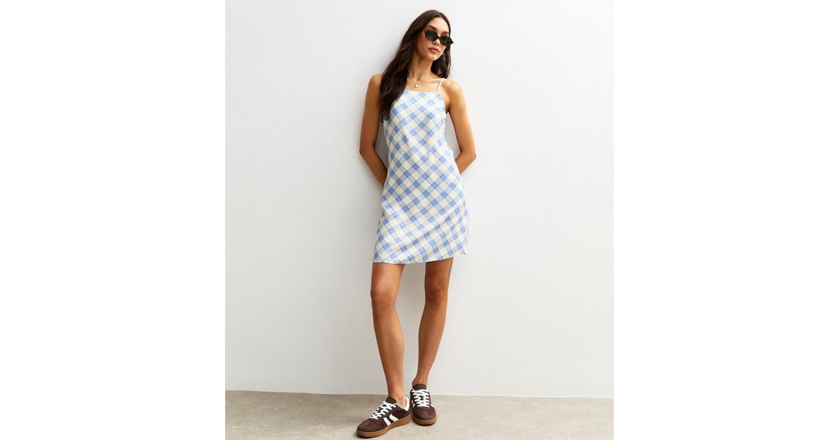 Blue Check Print Shift Mini Dress | New Look