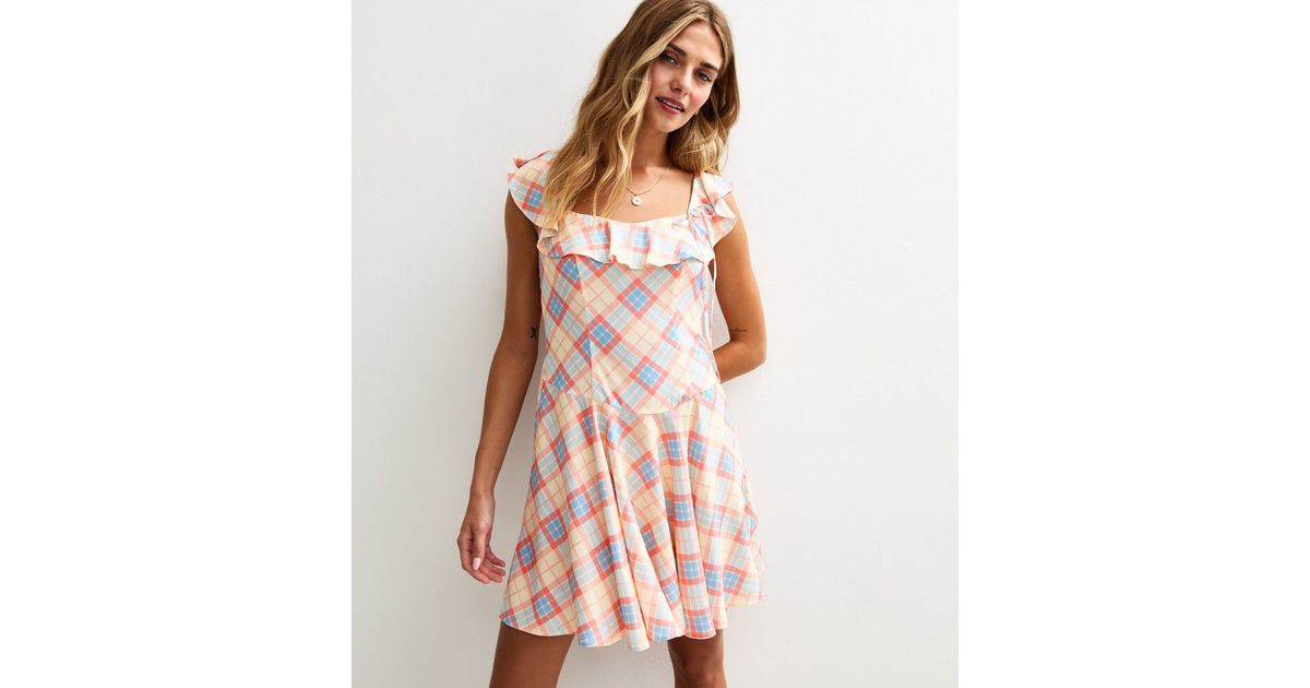 Pink Check Print Ruffle Front Side Bow Mini Dress | New Look