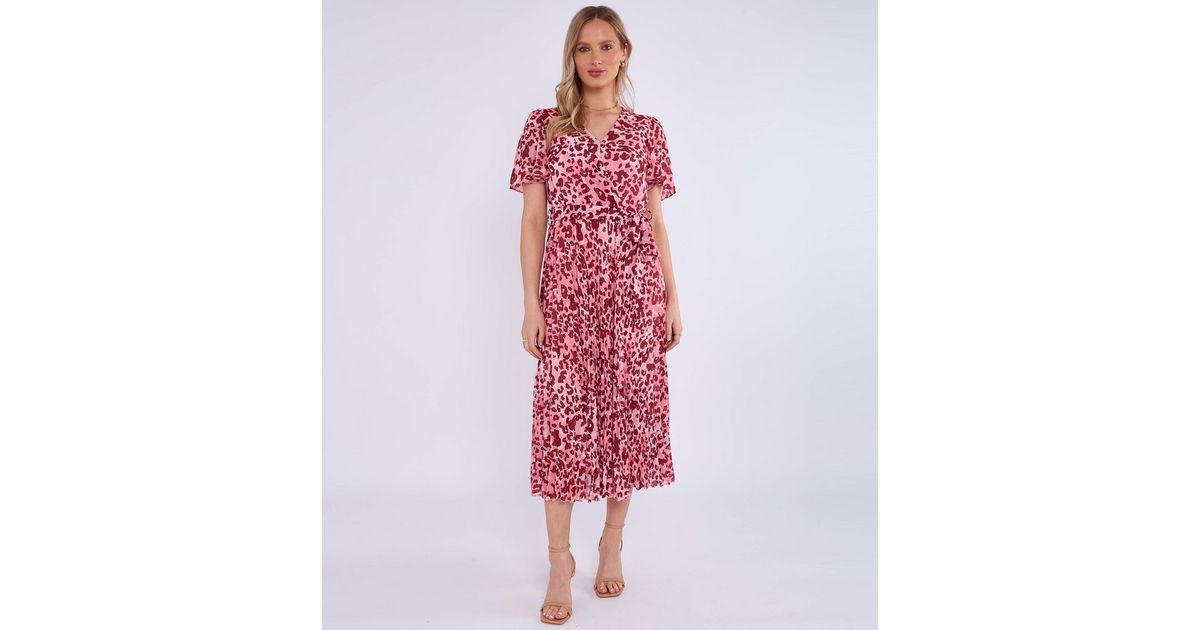 Gini London Pink Animal Print Wrap Midi Dress | New Look