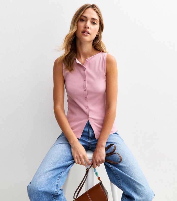 Pink Button Up Vest | New Look