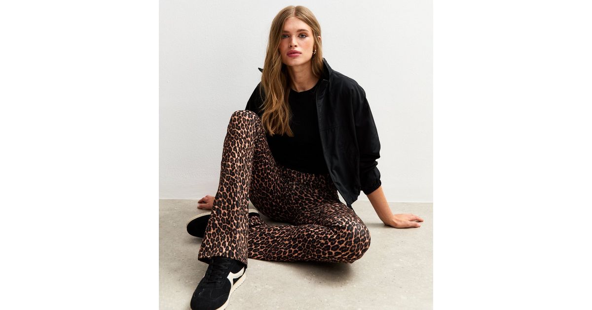Brown Leopard Print Jersey Kick Flare Leggings | New Look
