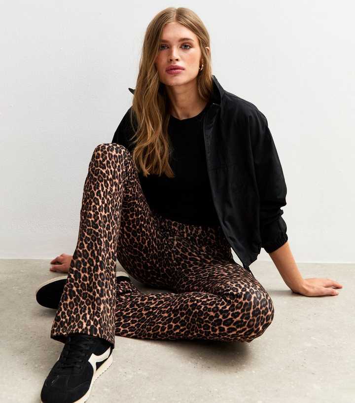 Brown Leopard Print Jersey Kick Flare Leggings | New Look
