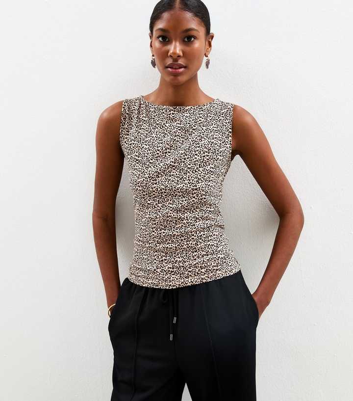 Brown Slash Neck Leopard Print Vest | New Look