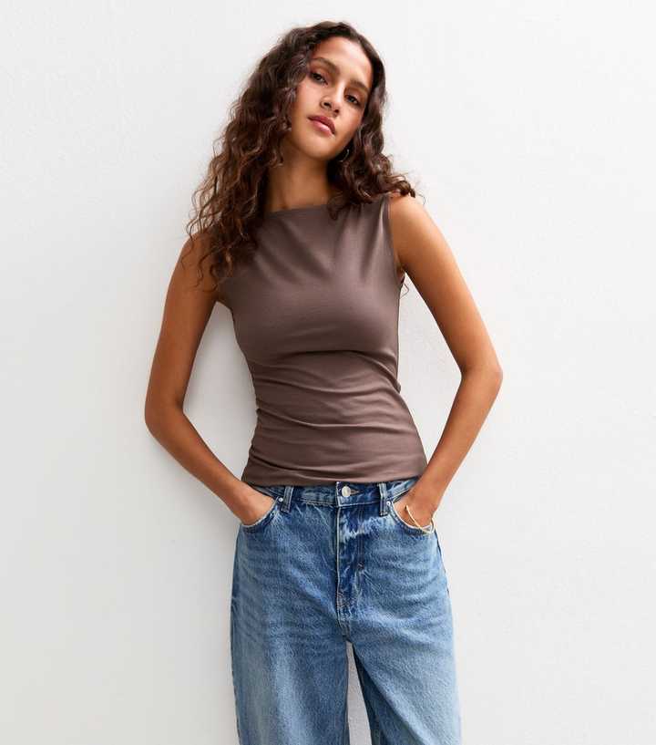 Brown Slash Neck Vest Top | New Look