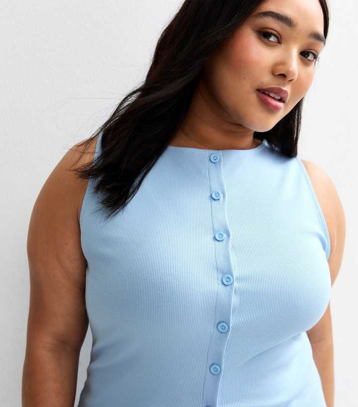 Curves Light Blue Button Through Vest | New Look
