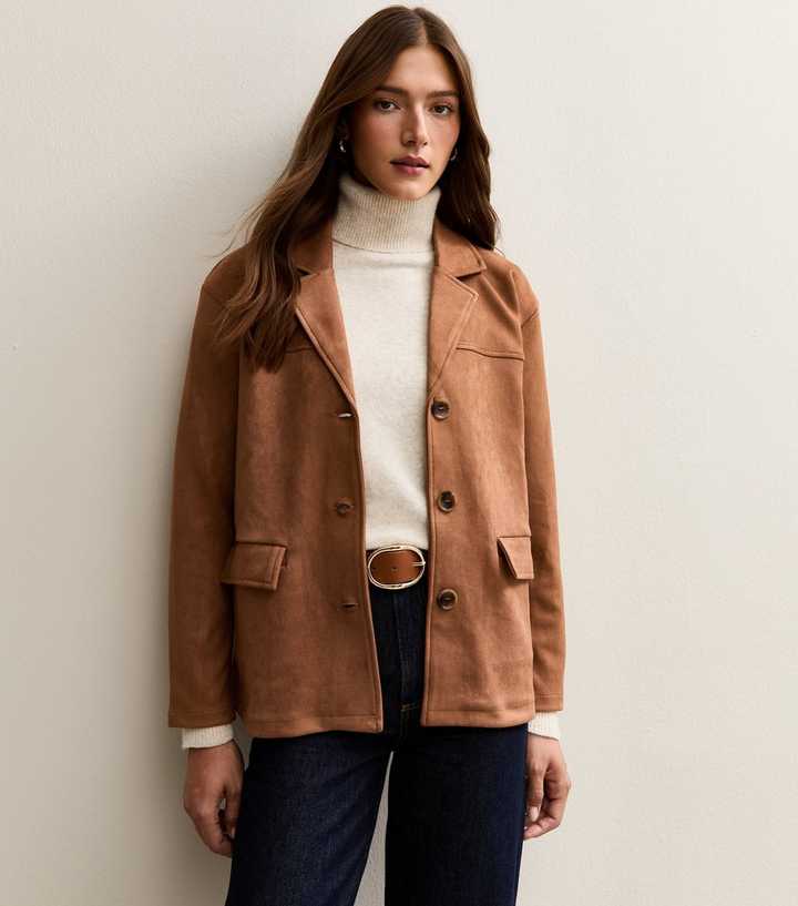 Tan Faux Suede Button Up Jacket | New Look