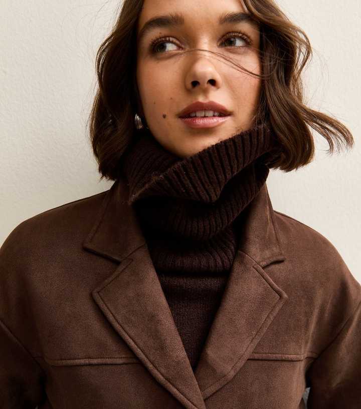 Brown Faux Suede Button Up Jacket | New Look