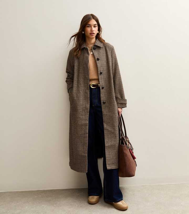 Brown Checked Belted Longline Coat | New Look