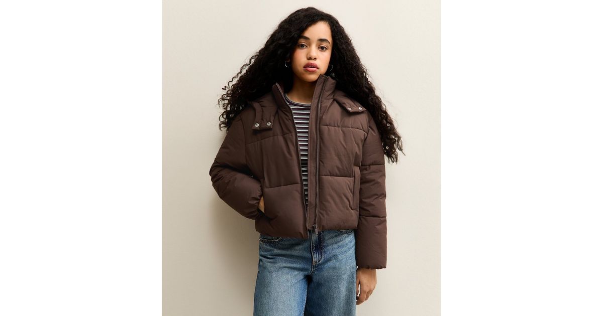 Girls Dark Brown Cropped Puffer Jacket | New Look