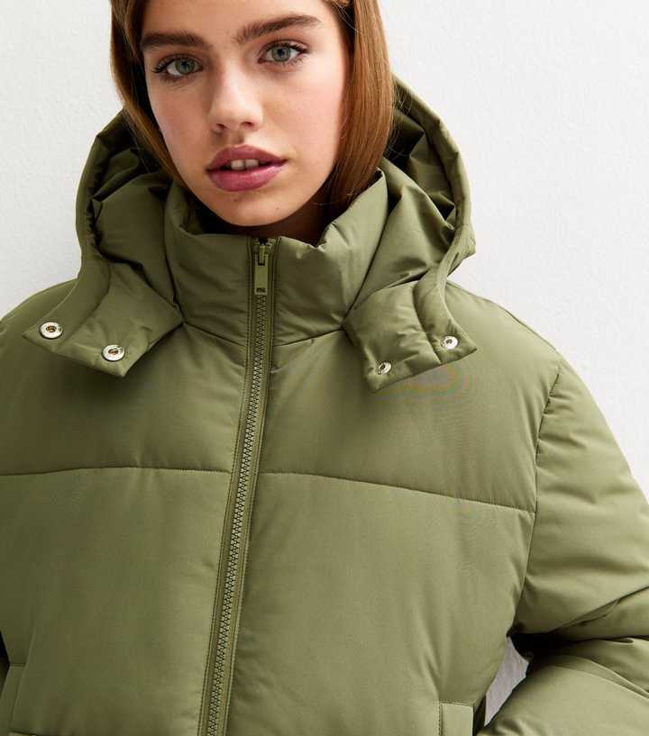 Girls Dark Khaki Cropped Puffer Jacket | New Look