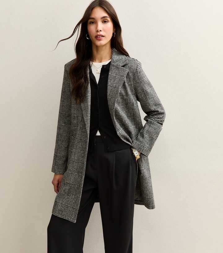 Black Check Collared Coat | New Look