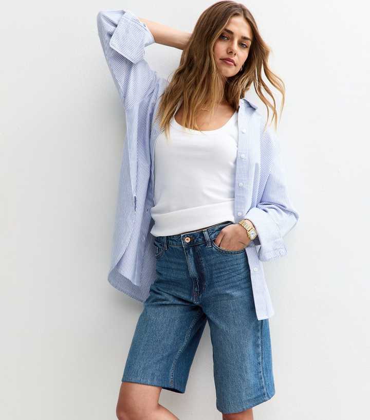 Blue Denim Longline Wide Leg Jorts | New Look