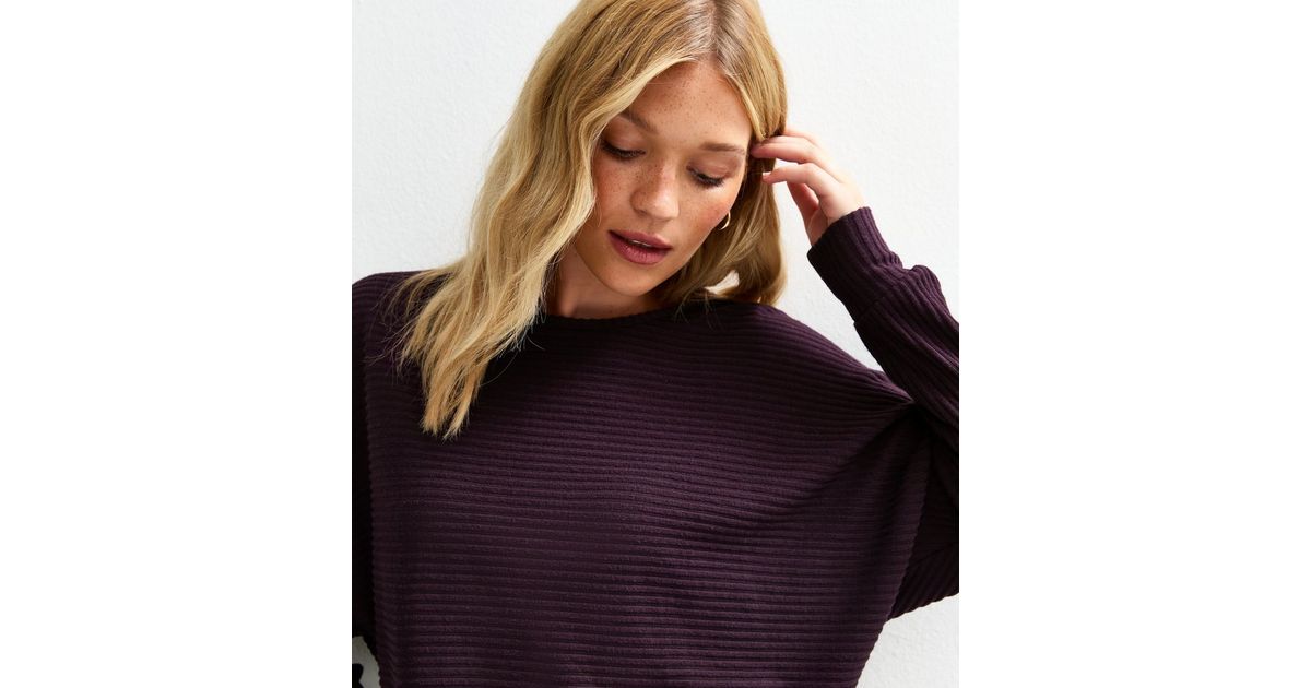 Purple Soft Touch Ribbed Batwing Sleeve Top | New Look