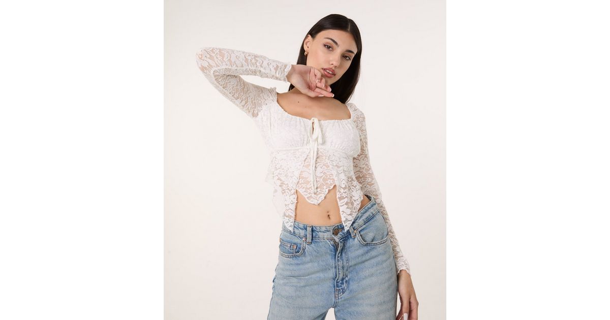 Pink Vanilla White Lace Butterfly Hem Top | New Look