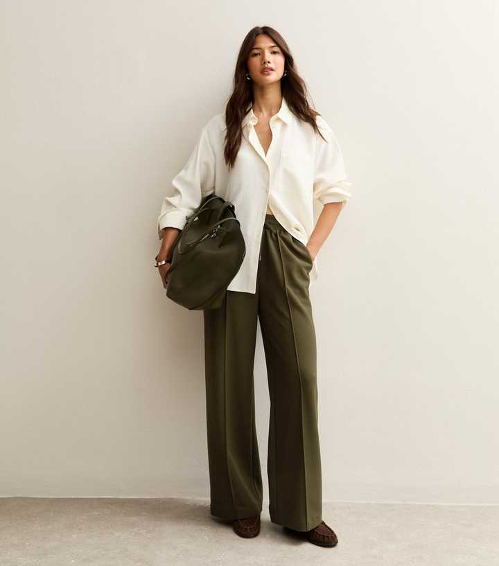 Green Wide Leg Elasticated Waist Jersey Trousers | New Look