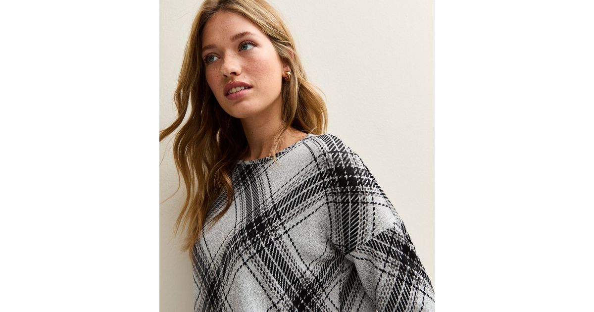 Grey Soft Touch Check Long Sleeve Top | New Look