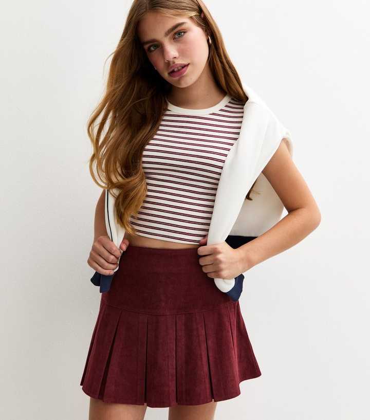 Girls Burgundy Corduroy Pleated Skort | New Look