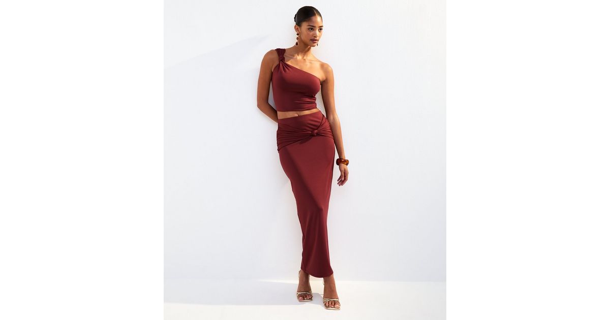 Rust Twist Detail Midi Skirt | New Look