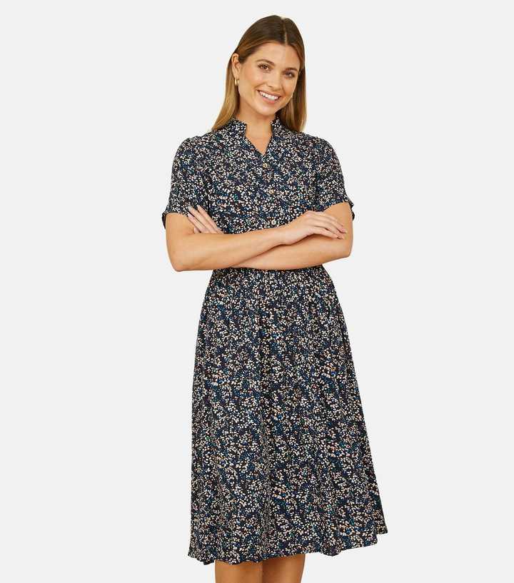 Yumi Blue Floral Midi Shirt Dress | New Look