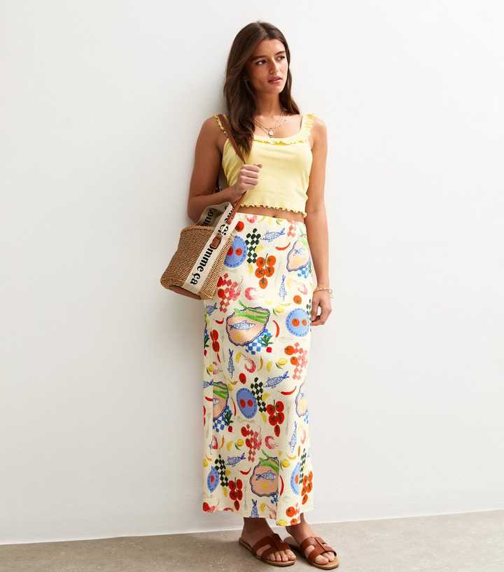 Multicolour Fish Picnic Print Midi Skirt | New Look