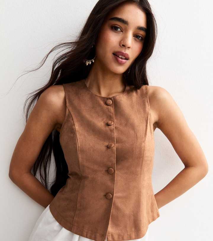 Rust Faux Suede Buttoned Waistcoat | New Look