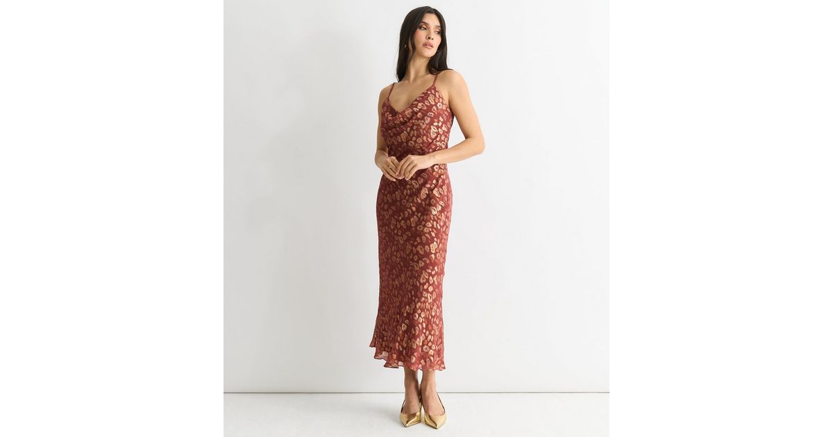 Gini London Rust Animal Jacquard Midi Dress | New Look