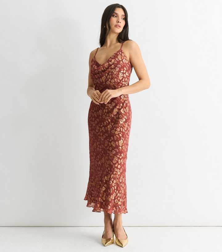 Gini London Rust Animal Jacquard Midi Dress | New Look