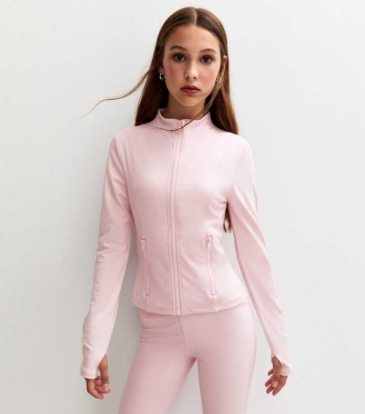 Girls Light Pink Long Sleeve Zip Up Sports Top | New Look