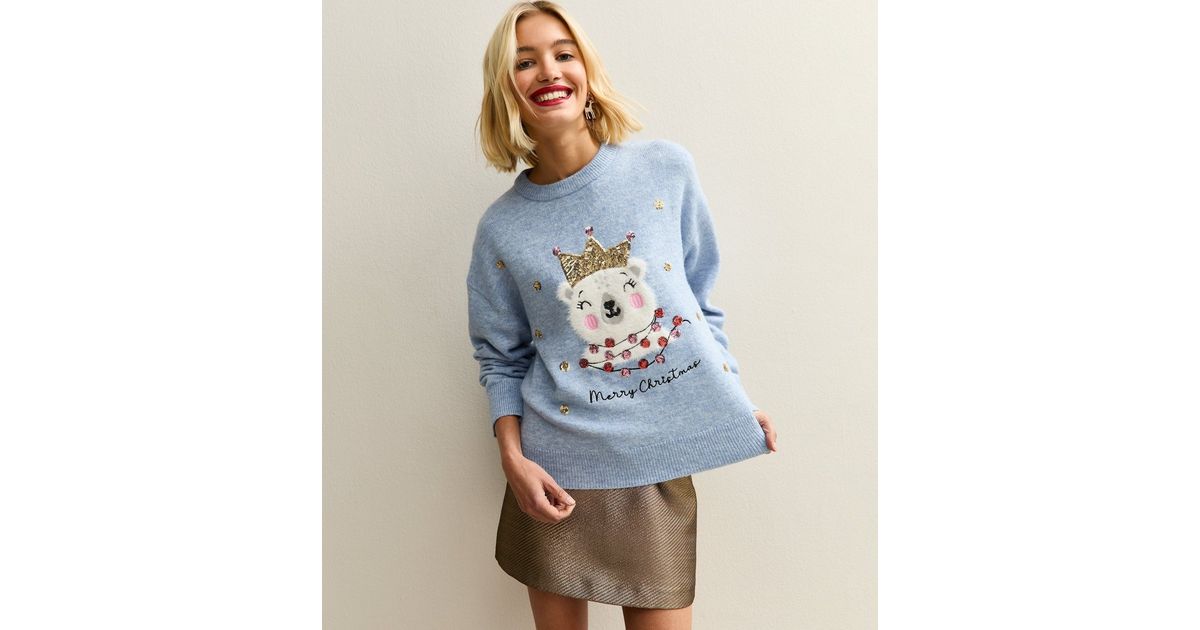 Light Blue Polar Bear Christmas Jumper | New Look