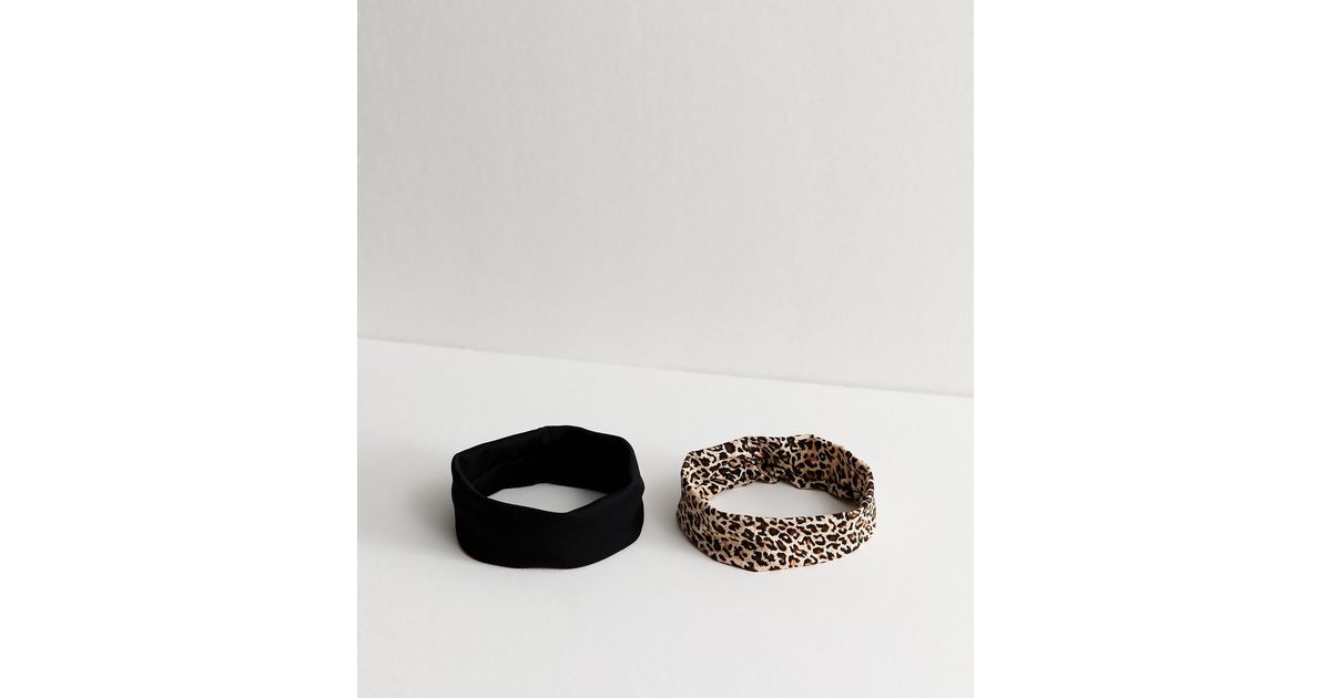 Pack of 2 Black and Leopard Print Headband | New Look