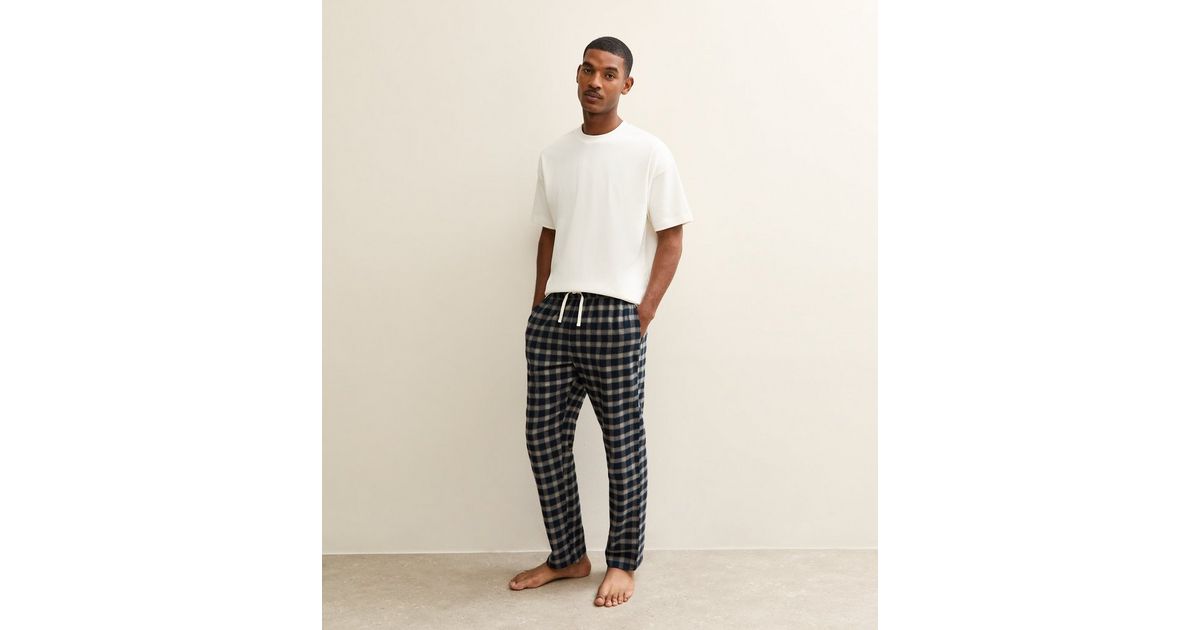 Blue Relaxed Check Pyjama Bottoms | New Look